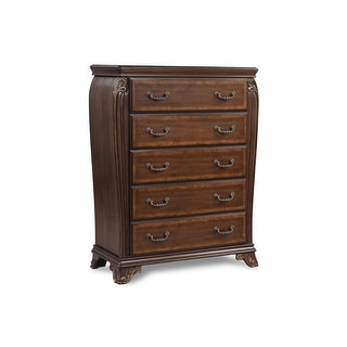 Cali 50 Inch Chest, 5 Drawers, 10 Drop Handles, Carved, Gold, Cherry ...