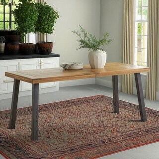 69" Acacia Wood Dining Table, Rustic Metal Kitchen Table - Bed Bath ...