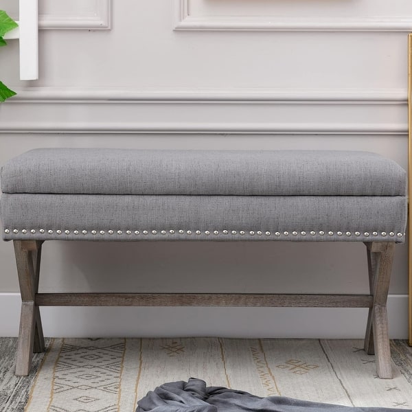 Upholstered Entryway Storage Bench 36" Bedroom Bench with Wood Legs ...