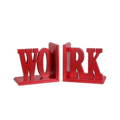 Contemporary WORK Word Wooden Bookends With Cut Out Accents, Red ...