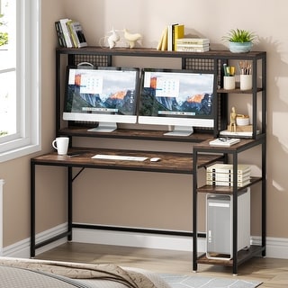 59 Inches Large Computer Desk with Storage Shelves Gaming Desk with ...