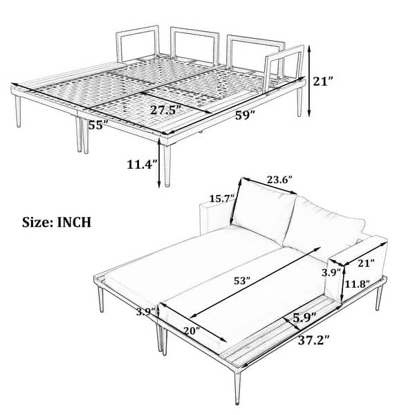 Modern Outdoor 2 in 1 Daybed Patio Metal Daybed with Wood Topped Side ...