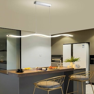 Modern Acrylic Chandelier Wave Shape LED Ceiling Light Pendant Remote ...