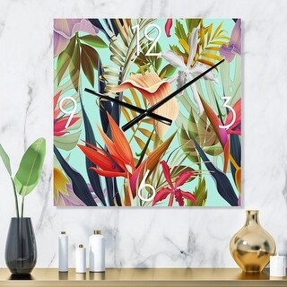 Designart 'Tropical VIntage Flowers II' Tropical Wall Clock Decor - Bed ...