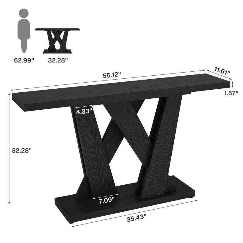 55'' Farmhouse Console Table, Wood Entryway Table with Geometric Base ...