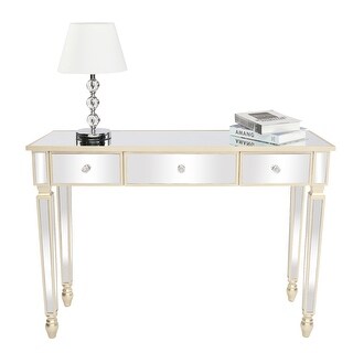 Gold Dressing Table with Glass Top and 3 Drawers Storage and Anti ...