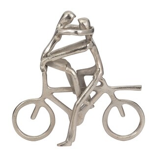 10" Metal Couple on Bicycle Sculpture Contemporary Silver Aluminum Bike ...