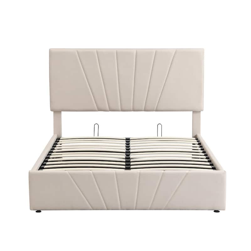 Merax Upholstered Platform bed with a Hydraulic Storage System ...