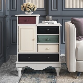 Merax Retro Functional Nightstand Multi-colorful Cabinet with 5 Drawers ...