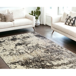 8feet x 10feet Black Abstract Distressed Area Rug With Fringe - 8' x 10 ...
