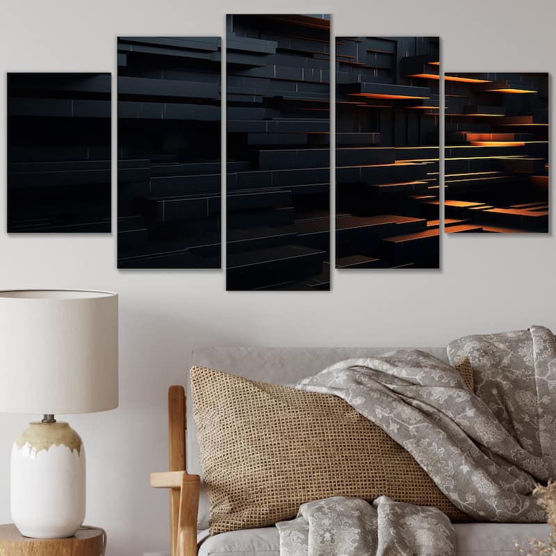 Designart "3D Black Brick Cube Dimensions IV" Modern Geometric ...