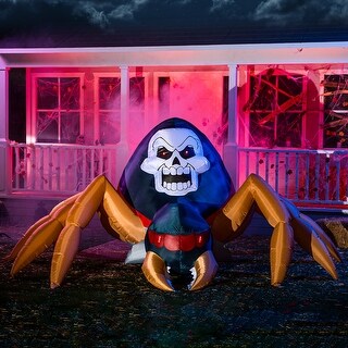 Joyfy 12 Ft Long Halloween Inflatable Giant Spider with Skull Markings ...