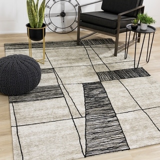Oliver Collection - Grey Abstract Pen Drawing Rug - Bed Bath & Beyond ...