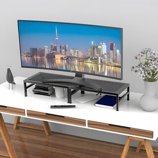 2 Pack Computer Monitor Stand TV Screen Riser Shelf With Meshed ...