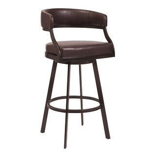 Ava 26 Inch Swivel Counter Stool, Curved, Faux Leather, Auburn Brown ...
