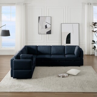 Blue Modular Sectional Sofa Storage Corner Couch Adjustable Arms Backs ...
