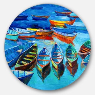 Designart 'Boats in Blue Sea' Seascape Circle Metal Wall Art - Bed Bath ...