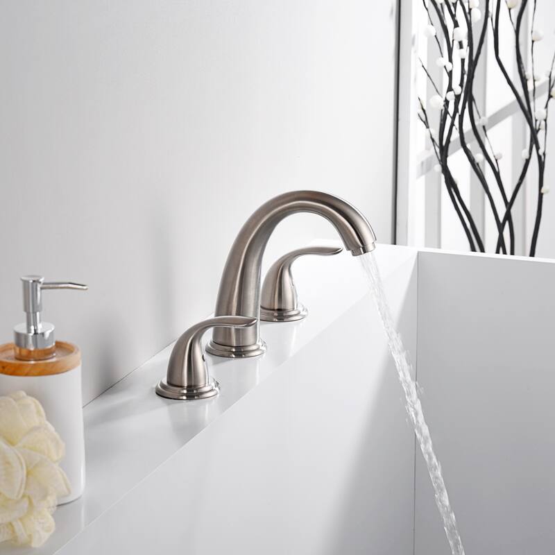 High Flow Two Handle Deck Mount Roman Tub Faucet Brushed Nickel with ...