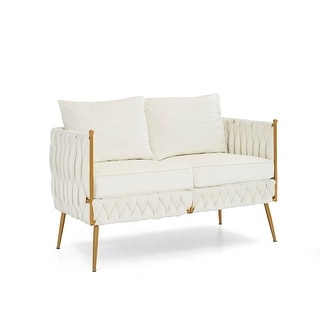Handmade Bucket Woven Velvet Sofa Set, 2 Accent Chair&1 Loveseat,White ...