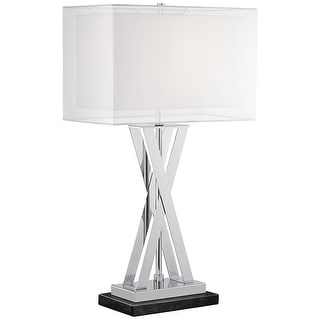 Double Shade Chrome Table Lamp with Black Marble Riser - 28" x 17 ...
