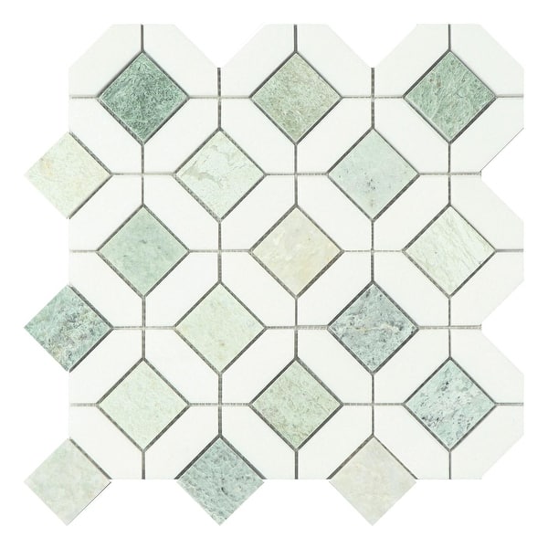 Ming Green and Thassos White Marble Floor and Wall Tile (Set of 10 ...