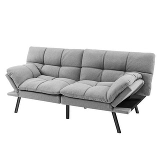 Modern Mid-Century Grey Imitation Linen Upholstered Futon Sleeper Sofa ...
