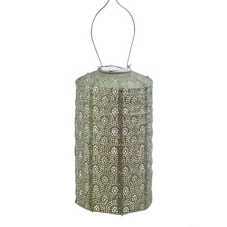 Pre-Lit Battery-Operated Cylinder Fan Lantern - 19" - Green - Bed Bath ...