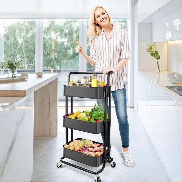 Multi-function 3-tier Rolling Trolley with Handle and Lockable Wheels ...