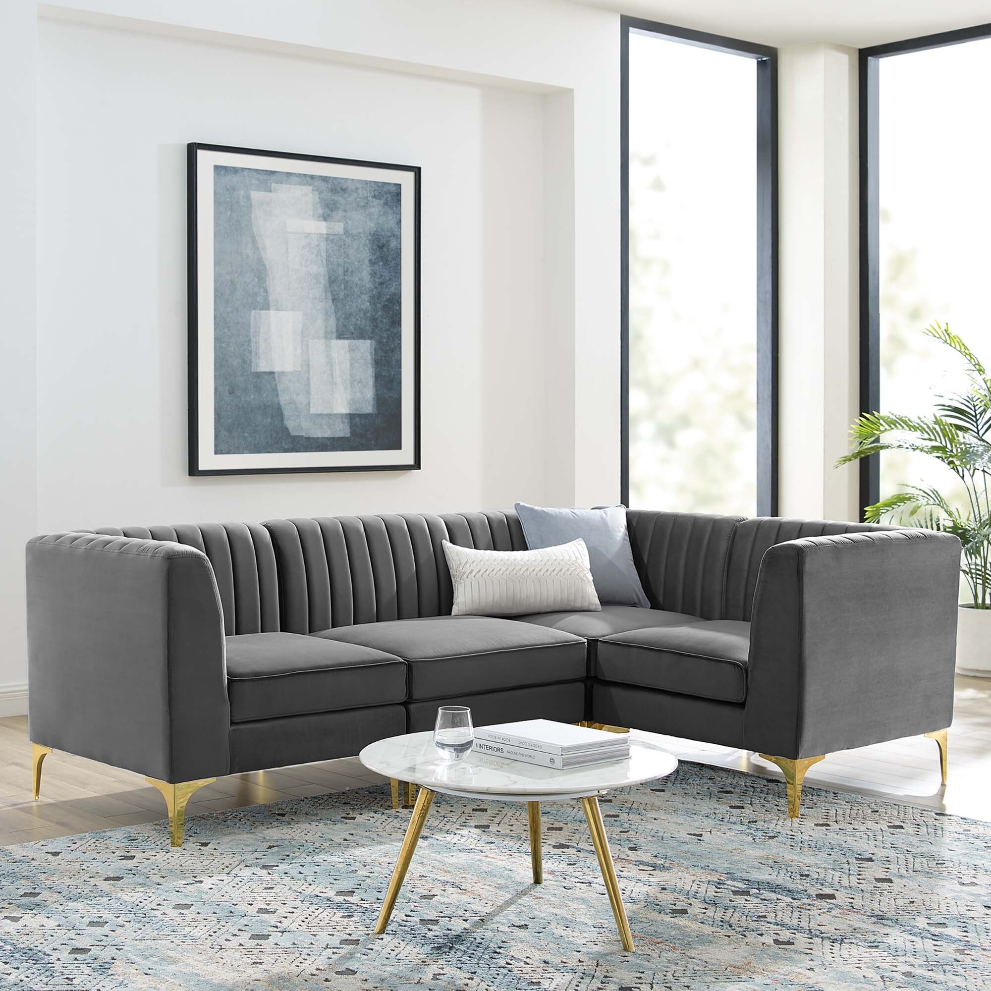 Triumph 4 pc. Channel tufted Velvet Sectional Sofa Set On Sale Bed Bath Beyond 31749797