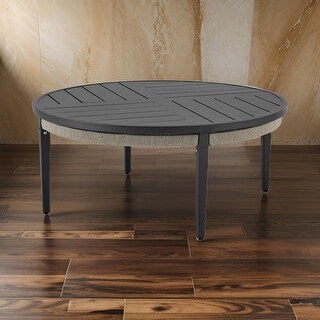 Hosa 42 Inch Outdoor Coffee Table, Black Round Slatted Top, Gray Rope ...