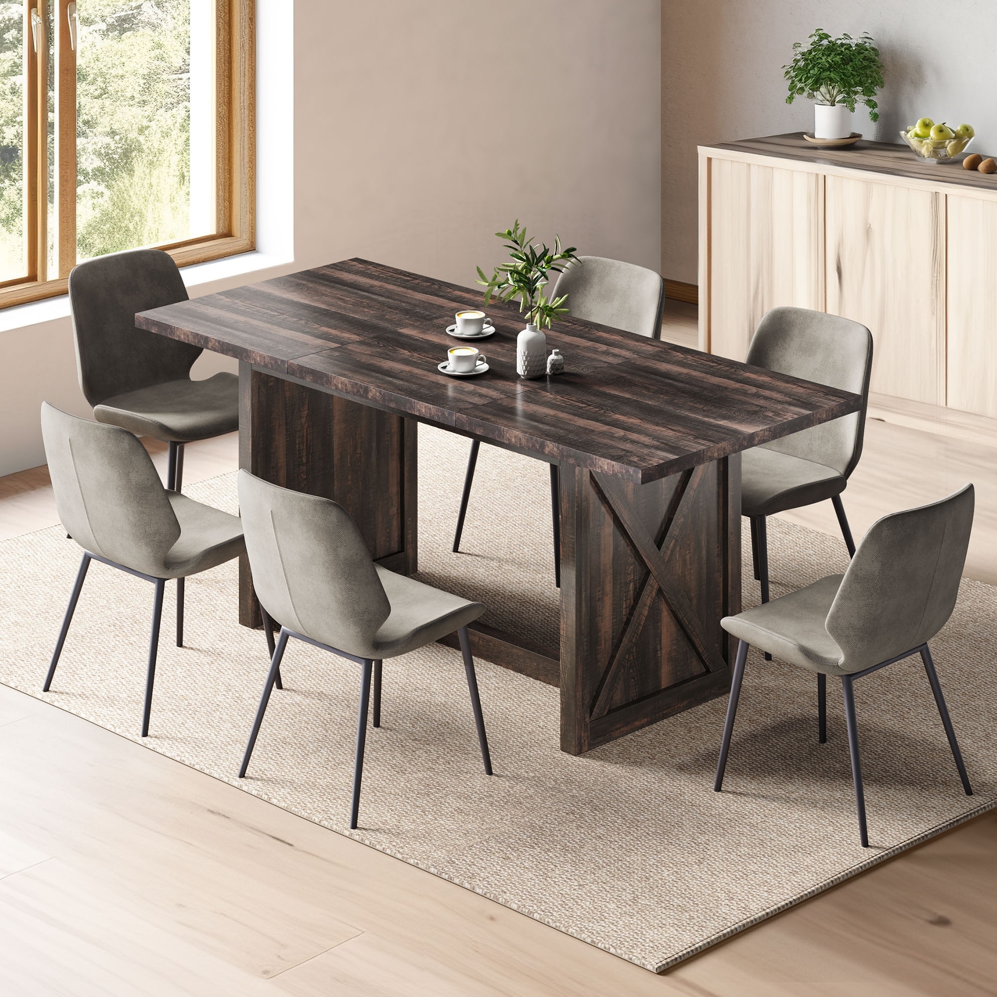 70.9" Farmhouse Dining Table for 6-8 People, Rectangle Kitchen Table ...