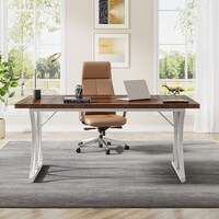 63" Executive Desk, Modern White Home Office Computer Desk, Large ...