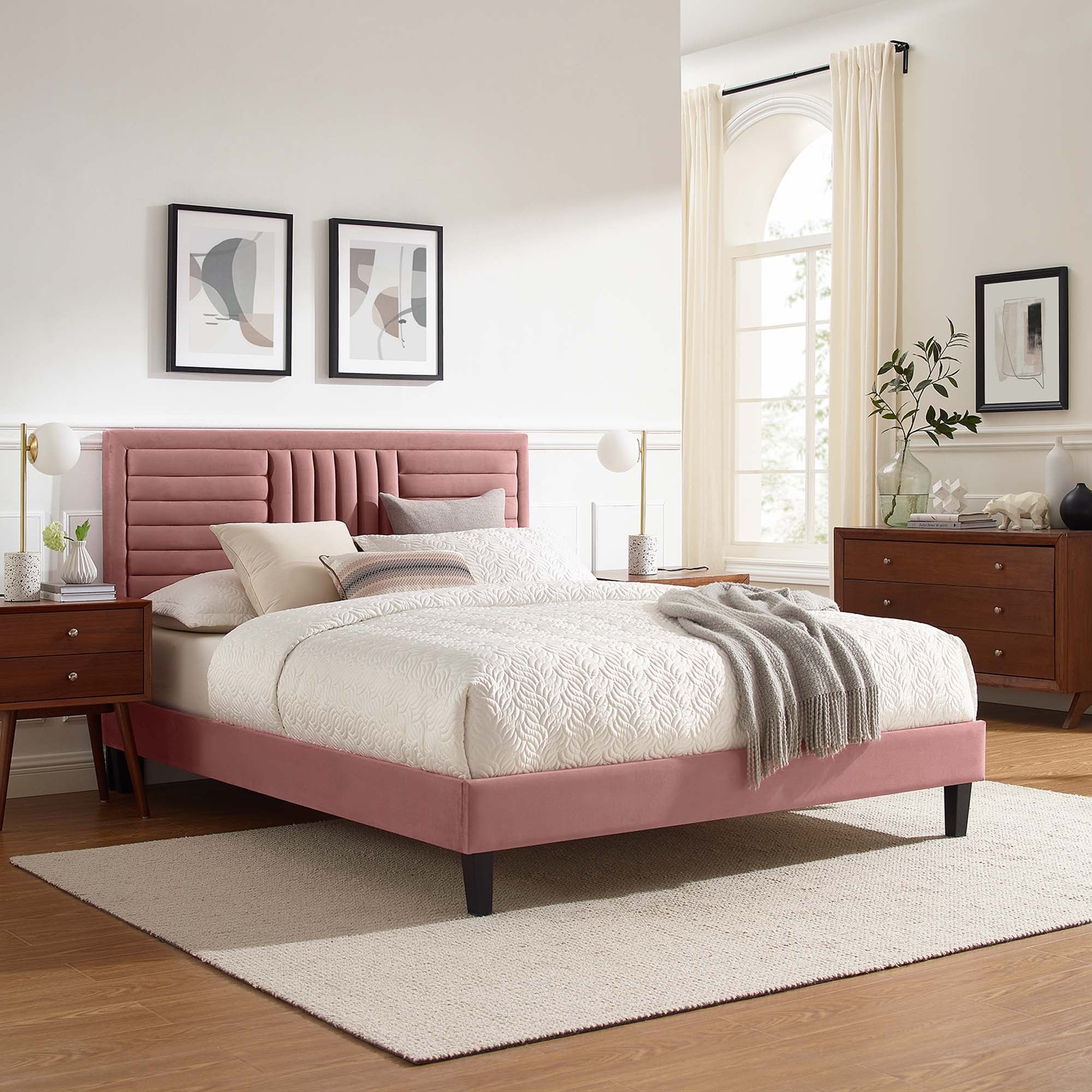 Elise King Performance Velvet Platform Bed - On Sale - Bed Bath ...