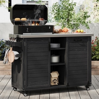 Roomfitters 78.3" Outdoor Kitchen Island with Foldable Grill Table ...