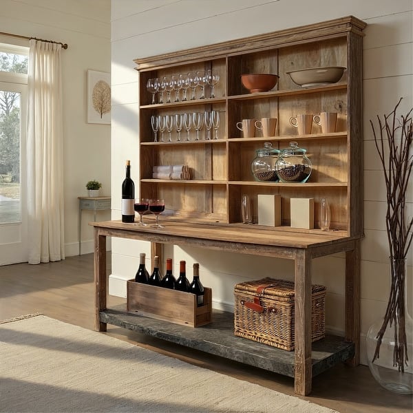 Reclaimed 2-Piece Wood & Metal Hutch with 4 Divided Shelves (Top sits ...