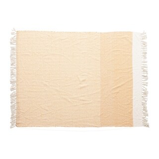 Woven Recycled Cotton Blend Throw with Tassels, Yellow & Cream Color ...