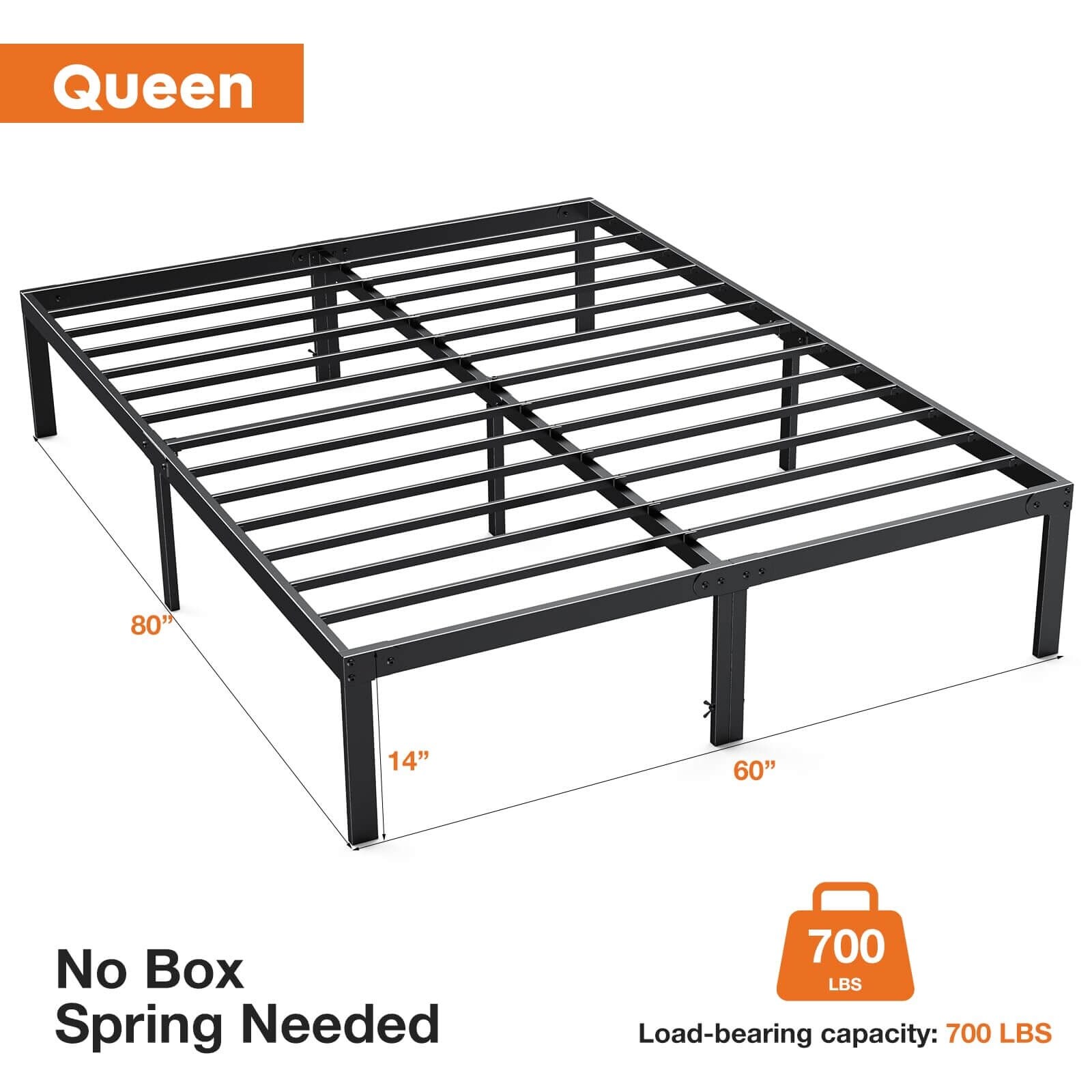 Queen Size Heavy Duty Metal Bed Frame with Sturdy Steel Slat Support Black