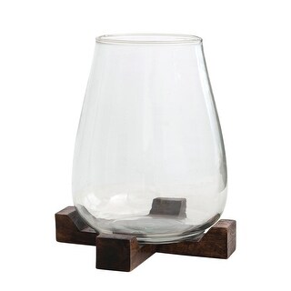 Glass Hurricane with Mango Wood Base - 9.5"L x 9.5"W x 11.0"H - Bed ...