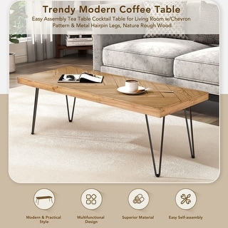 Wood TOP Coffee Table Snack Tables w/Chevron Pattern & Hairpin Legs ...