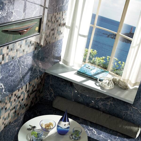 TileGen. Crushed 1" x 2" Crackle Glass Mosaic Tile in Blue/White Wall ...