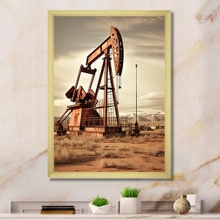 Designart "Modern Sepia Drilling Rig Field" Oil Rigs / Fields Framed ...