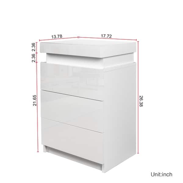 Night Stands LED Nightstand With 3 High Gloss Drawers Bedroom Furniture ...