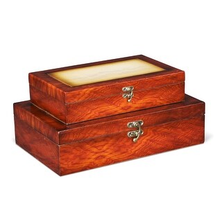 Brown Wooden Treasure Box with Marble Design (Set of 2) - Bed Bath ...