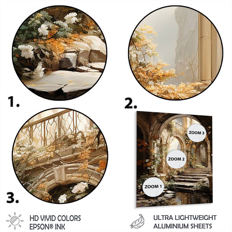 Designart "Ancient Ruins Blooms III" Fantasy Metal Wall Art - Yellow ...