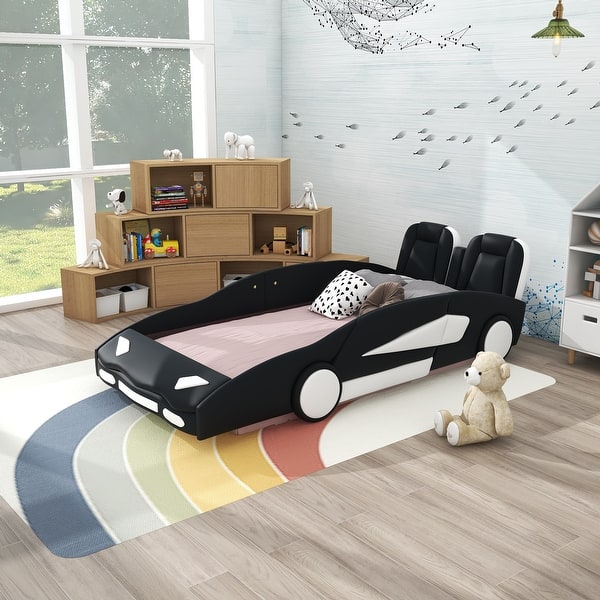 Twin Size Race Car-Shaped Platform Bed with Wheels - Bed Bath & Beyond ...
