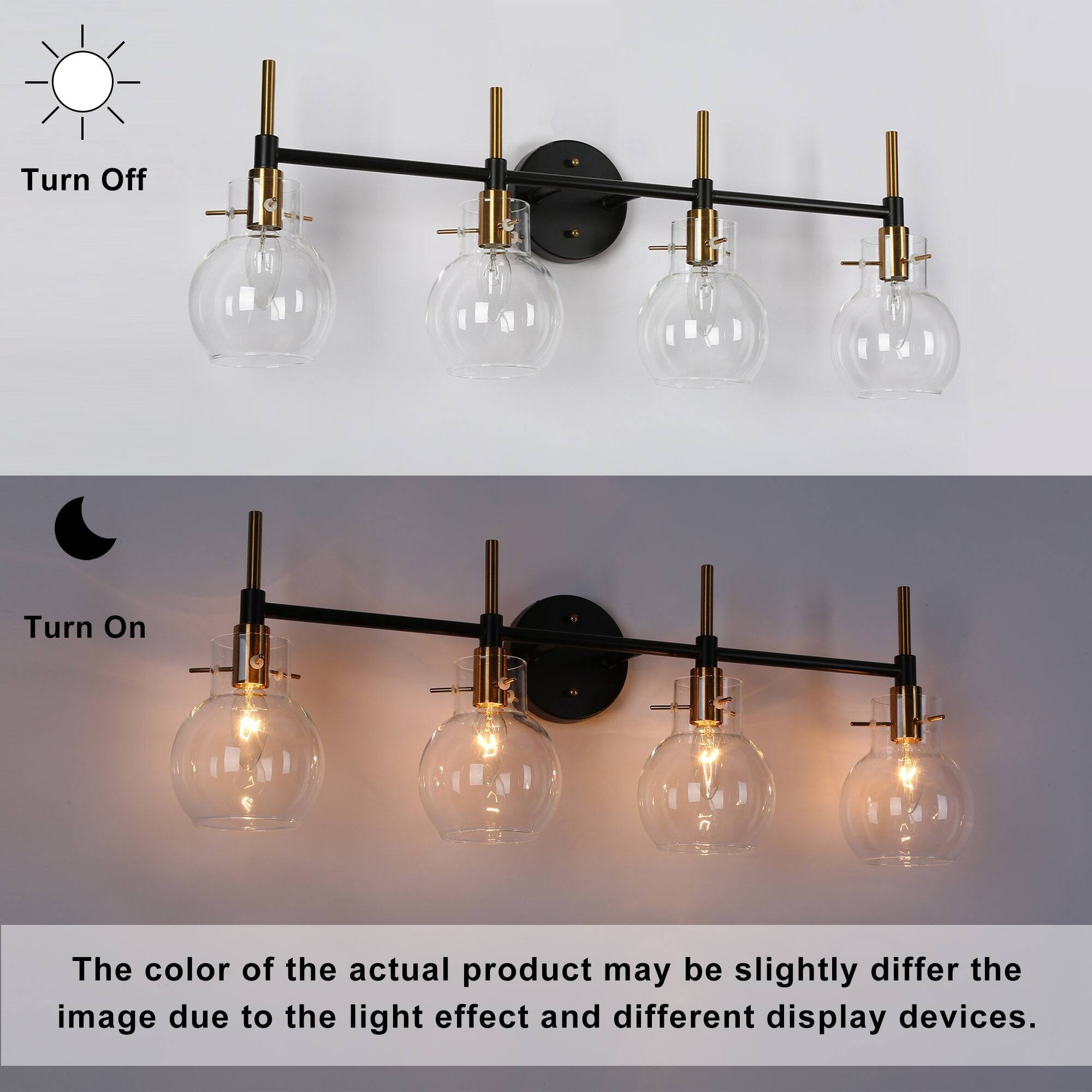 Isha 4-Light Bathroom Black Gold Vanity Lights Modern Wall Sconce with ...