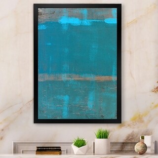 Designart "Teal And Grey Abstract Art" Modern Framed Wall Art - Bed ...