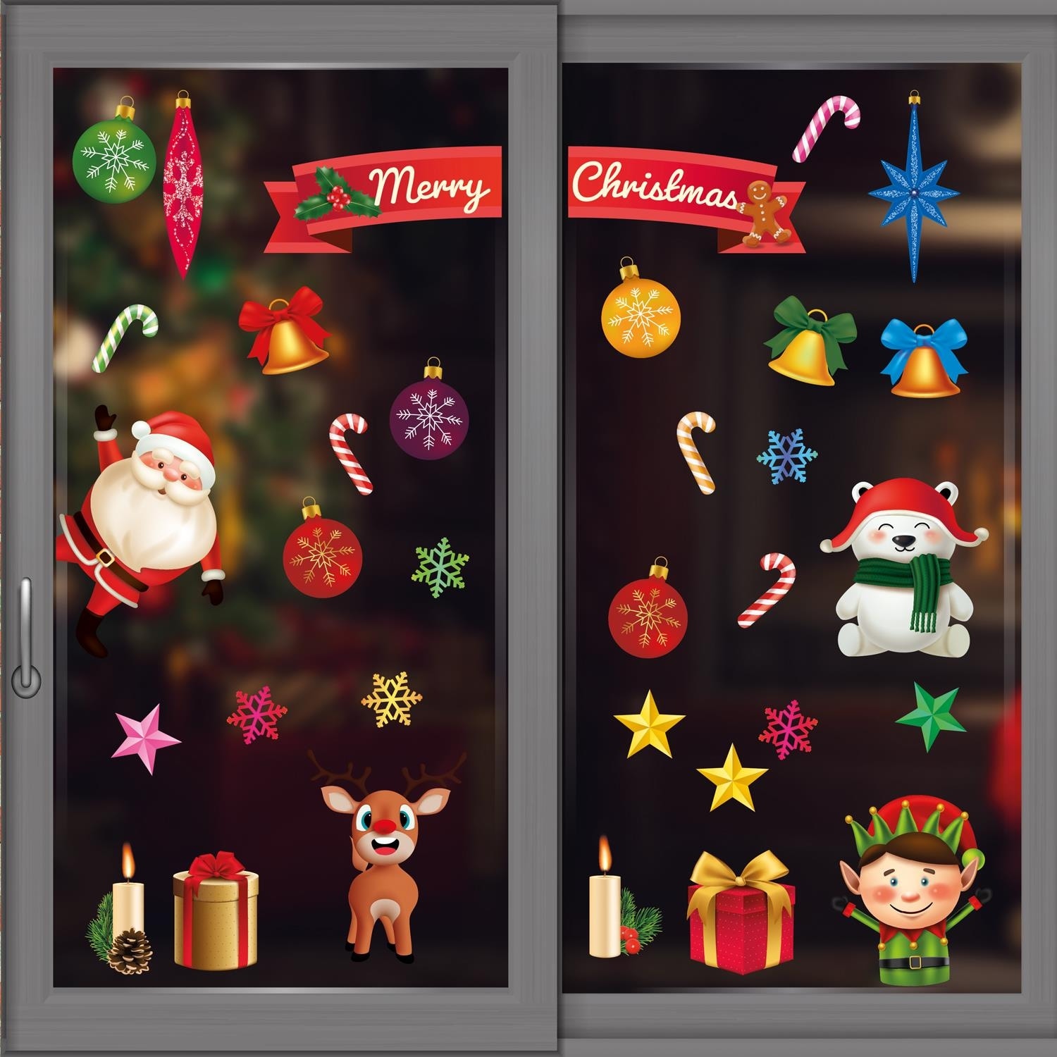 WALPLUS Santa And Rudolph In Candyland Christmas Window Clings Window ...