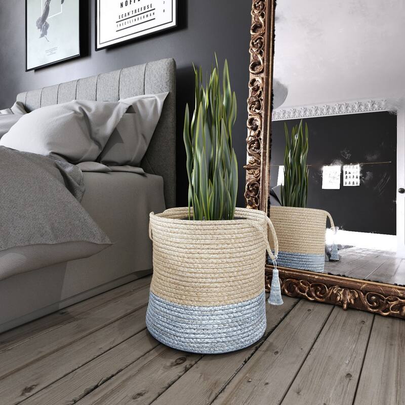 Sevita Two-Tone Jute Decorative Storage Basket with Handles - Overstock ...