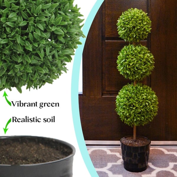 2 x 24" Faux Tabletop English Boxwood 2 Ball Topiary in Pot, Green - On ...
